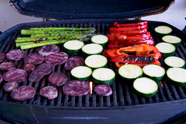 BBQ Grilled Haloumi & Vegetable Stack with Purple Sweet Potato and ...